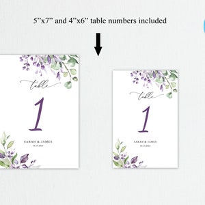 Purple and Green Wedding Table Numbers, Purple Table Number Template ...