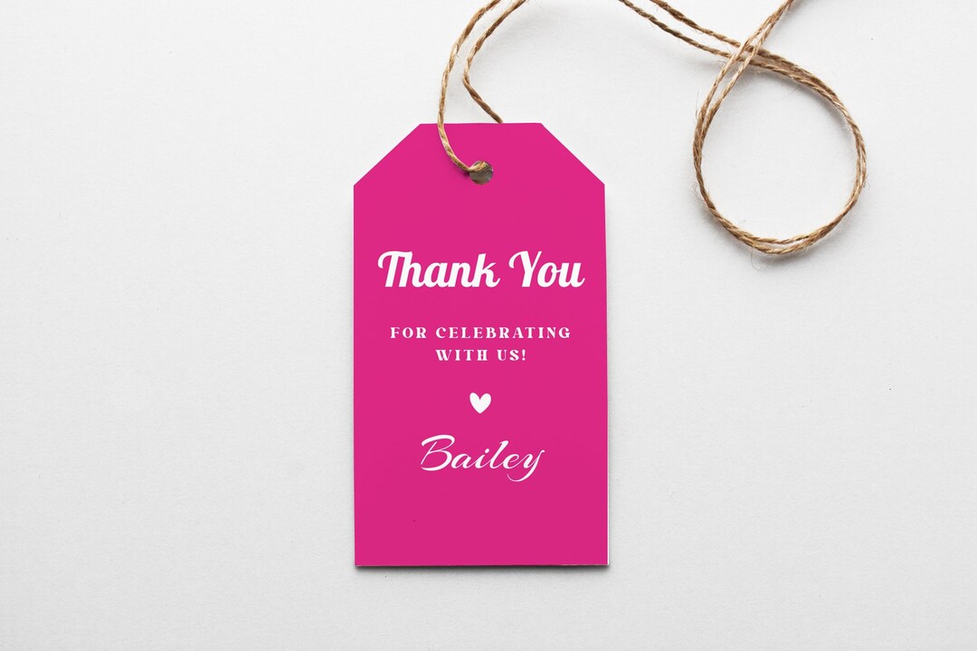 Hot Pink Thank You Tags, Pink Birthday Favor Tags, Hot Pink Wedding ...
