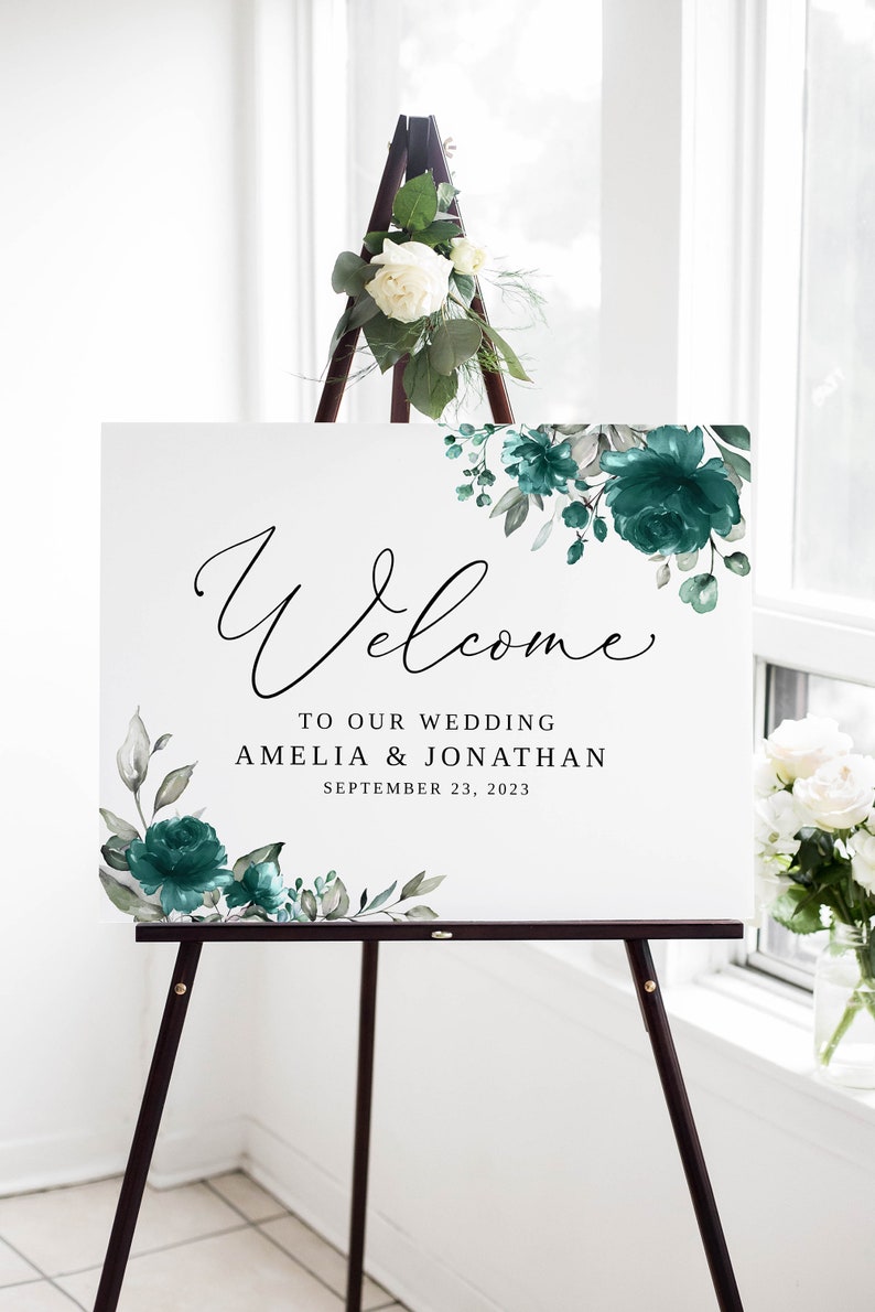Turquoise Wedding Welcome Sign Template, Teal Wedding Welcome Sign ...
