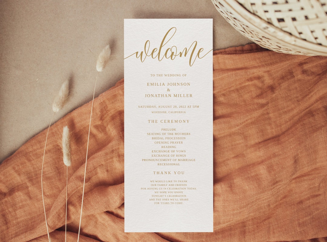 Gold Wedding Program Template, Elegant Wedding Program, Script Wedding ...