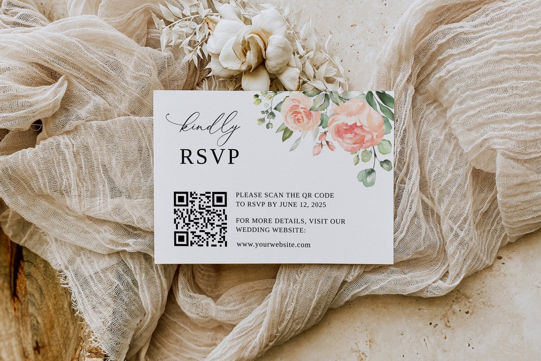 Qr Code RSVP, Qr Code Wedding Template, RSVP With QR Code, Floral ...