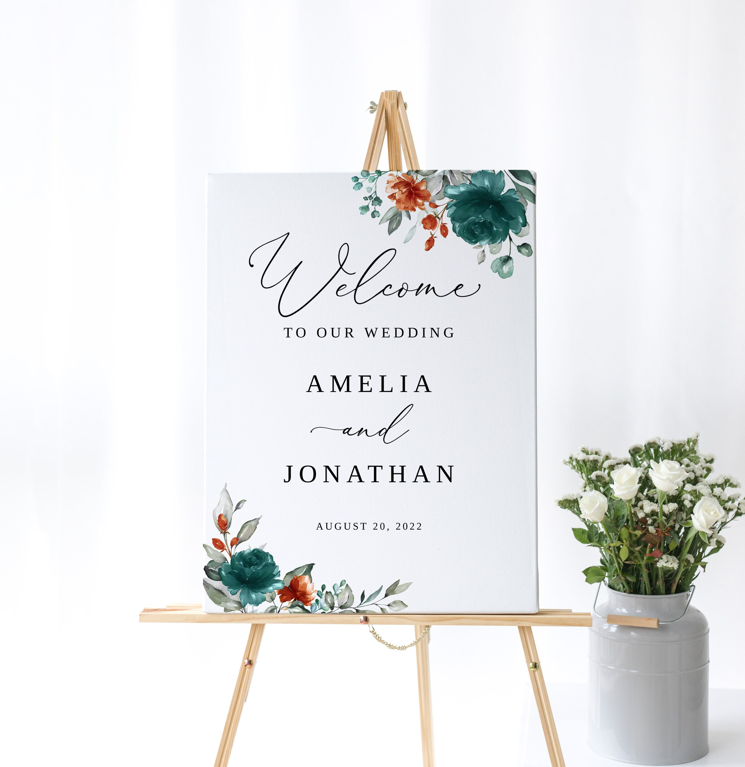 Teal Orange Wedding Welcome Sign Template Teal and Orange | Etsy