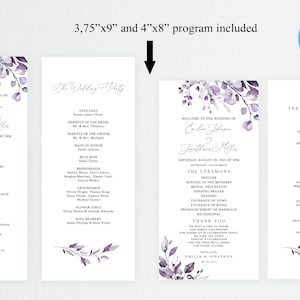 Dusty Purple Wedding Program Template, Lavender Wedding Program, Floral ...