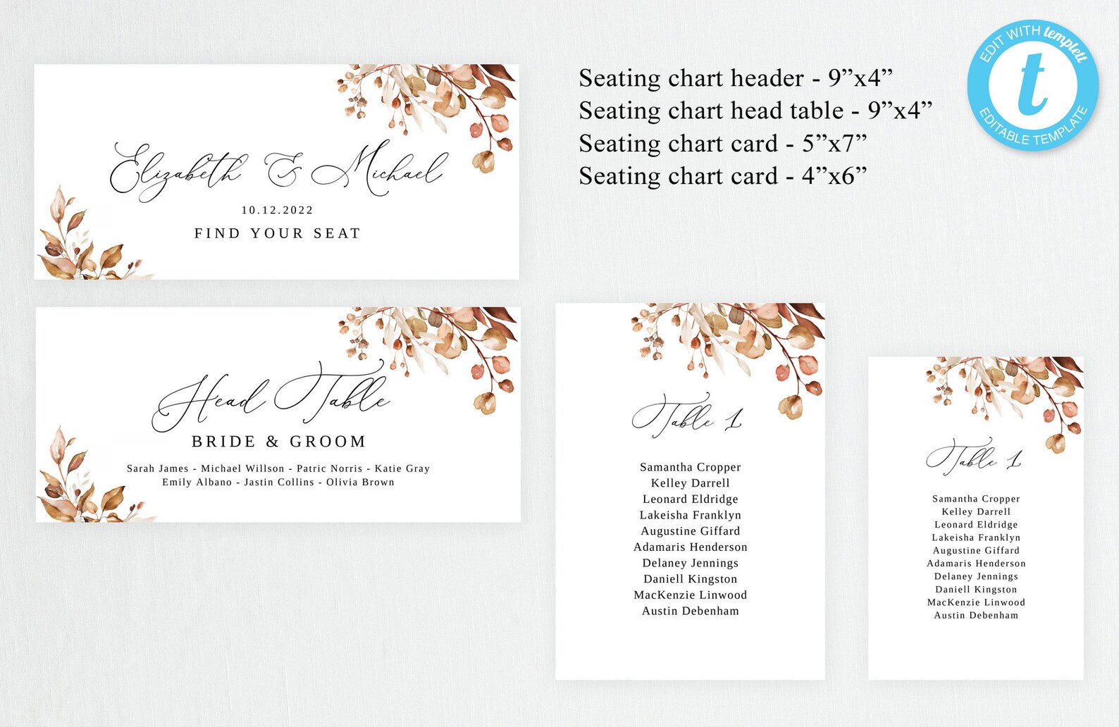 Fall Wedding Seating Chart Cards Hanging Seat Chart Template - Etsy