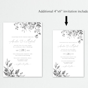 Gray Wedding Invitation Template, Black and White Wedding Invitation ...