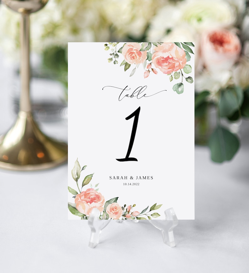 Peach Wedding Table Numbers, Peach Table Number Template, Seating Card ...