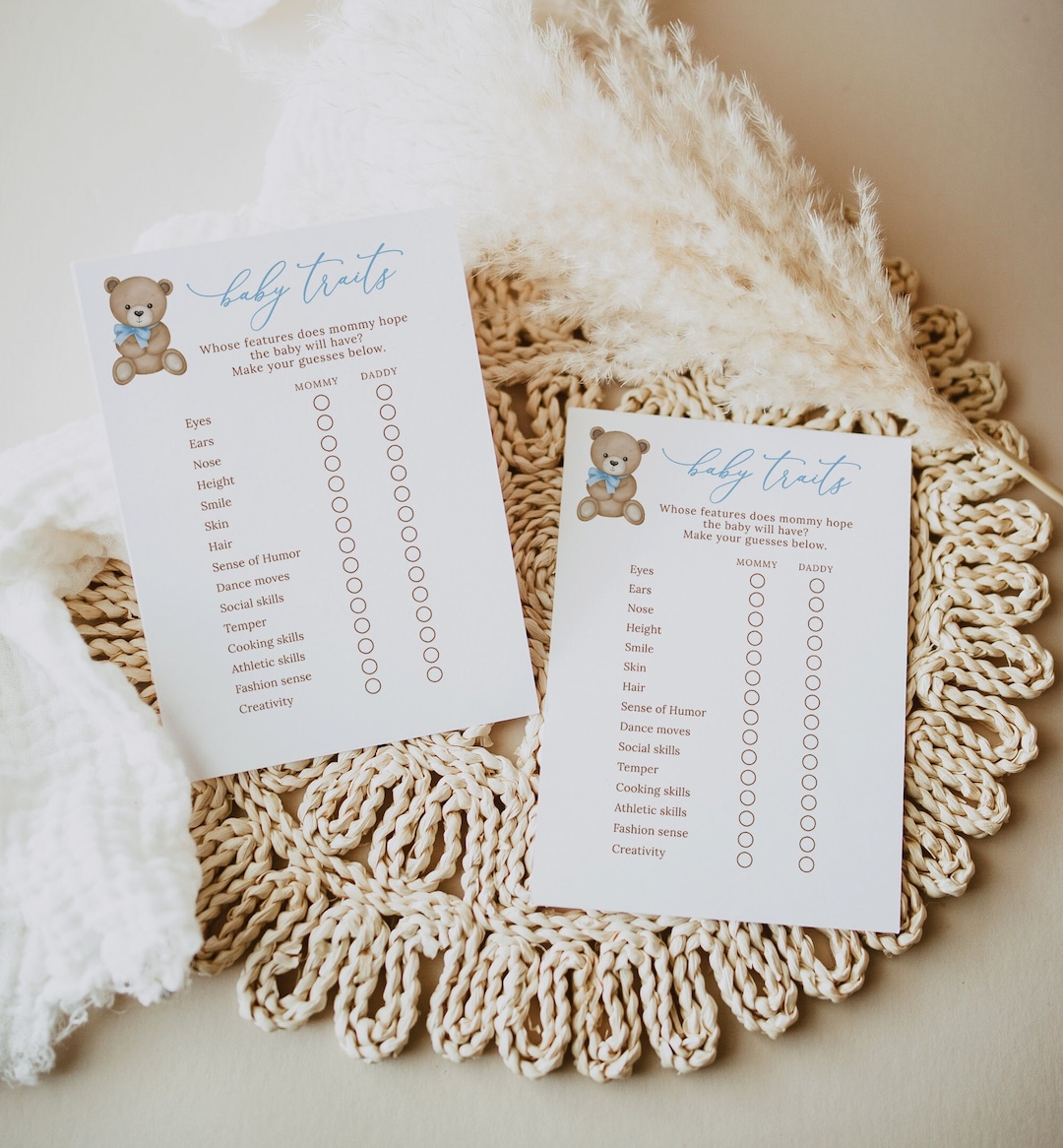 Baby Traits Game Template, Guess the Features Baby Shower Game, Teddy ...