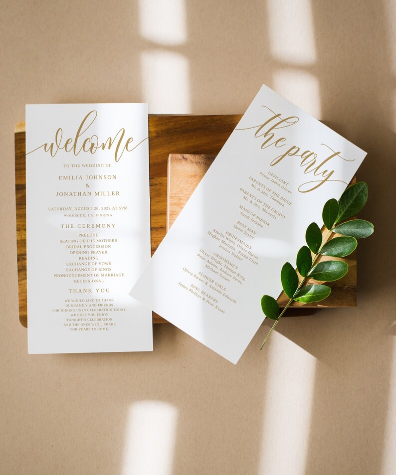 Gold Wedding Program Template Elegant Wedding Program Script - Etsy