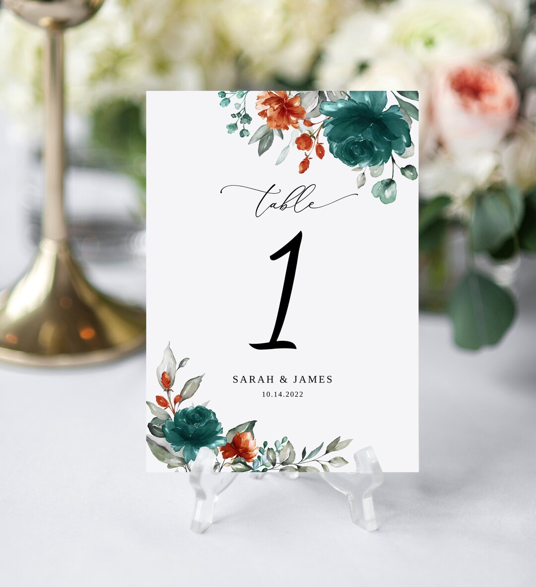 Teal Orange Wedding Table Numbers, Teal Orange Table Number Template ...