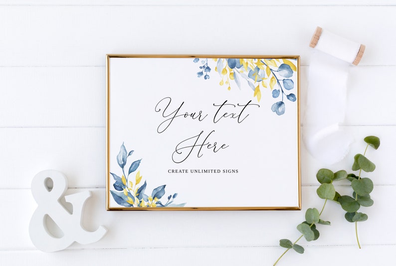 Dusty Blue and Yellow Wedding Editable Sign, Edit Yourself, Custom ...