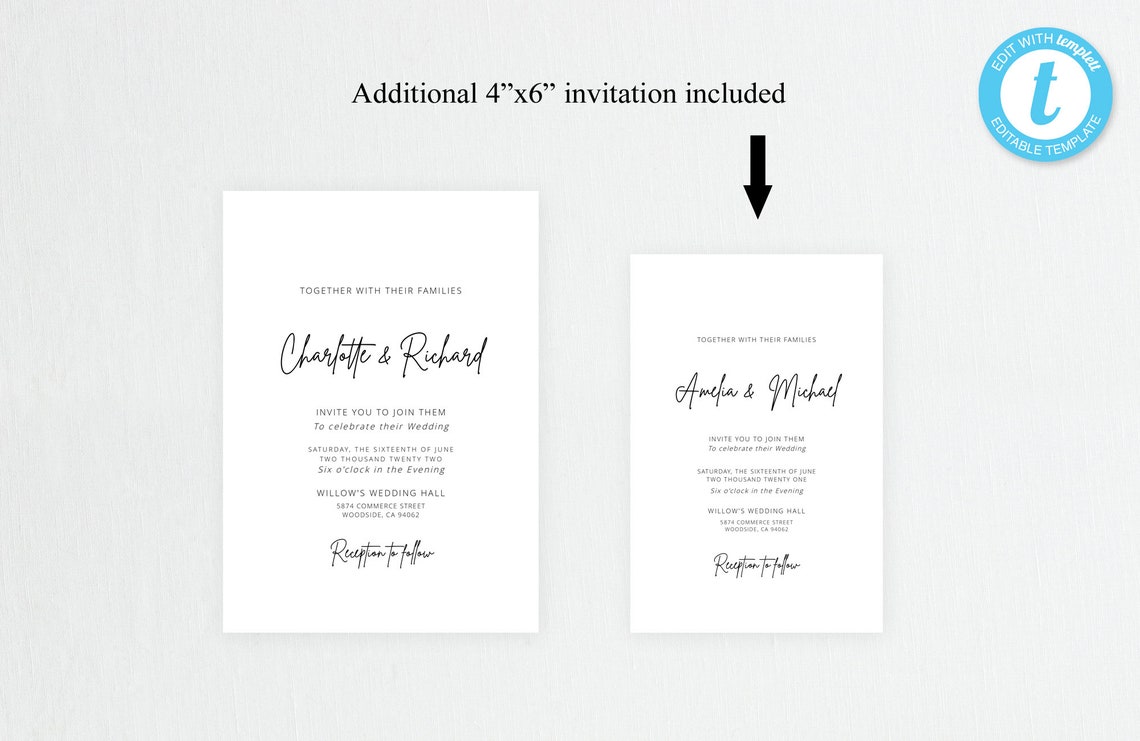 Modern Wedding Invitation Template Script Wedding Invitation - Etsy