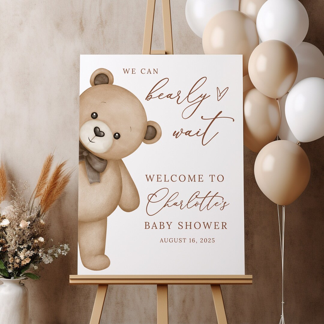 Teddy Bear Baby Shower Welcome Sign, We Can Bearly Wait Bear Theme Baby Shower Gender Neutral ...