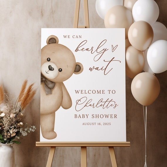 Teddy Bear Baby Shower Welcome Sign We Can Bearly Wait Bear Theme Baby Shower Gender Neutral Baby Shower Sign Bear Baby Shower Decor B212 Etsy