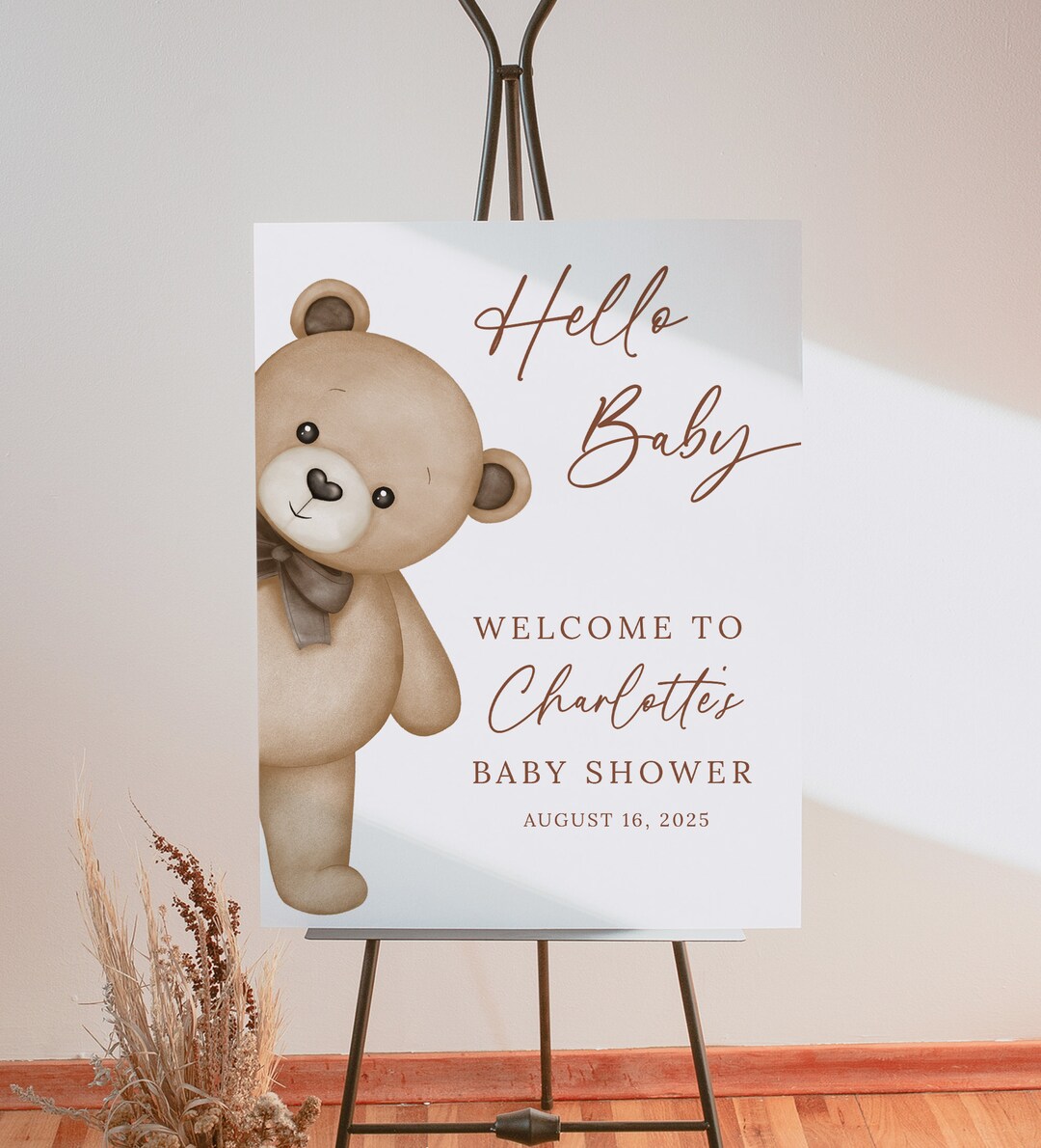 Editable Teddy Bear Baby Shower Welcome Sign, Bear Theme Baby Shower ...