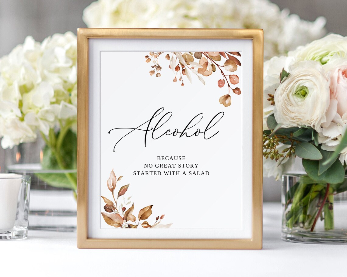 Alcohol Sign, Fall Wedding Alcohol Sign, Because No Great Story Started ...