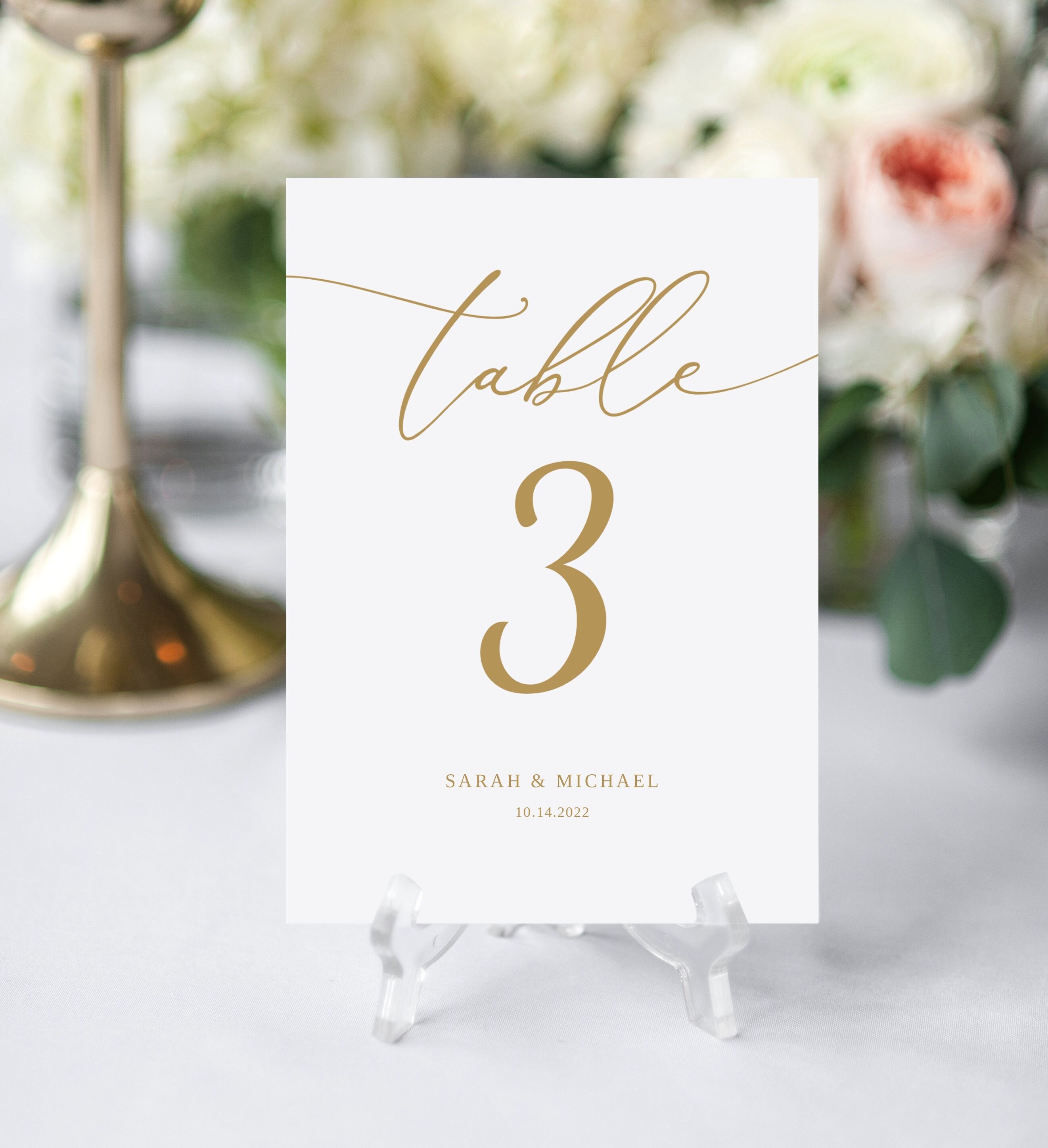Gold Wedding Table Numbers, Table Number Template, Wedding Reception ...