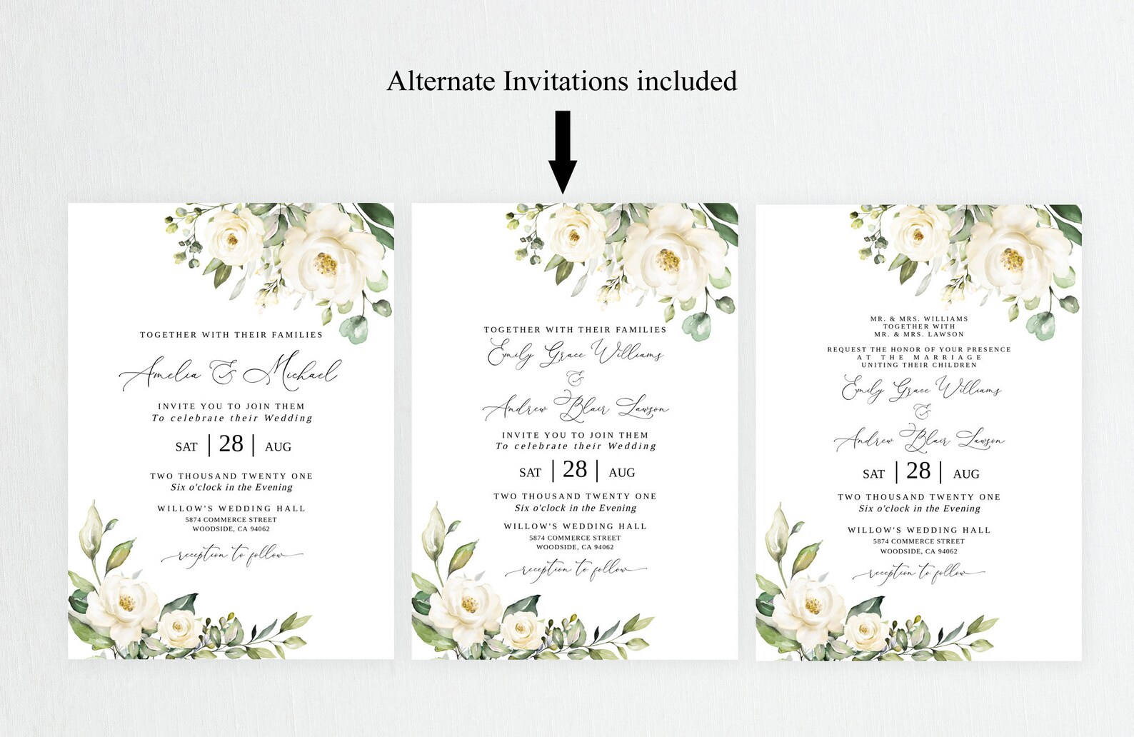 White Floral Wedding Invitation Suite White Roses Wedding - Etsy
