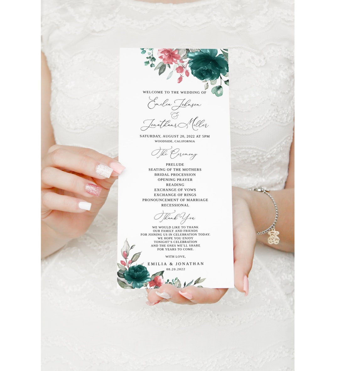 Teal Pink Wedding Program Template, Teal and Pink Program, Turquoise ...