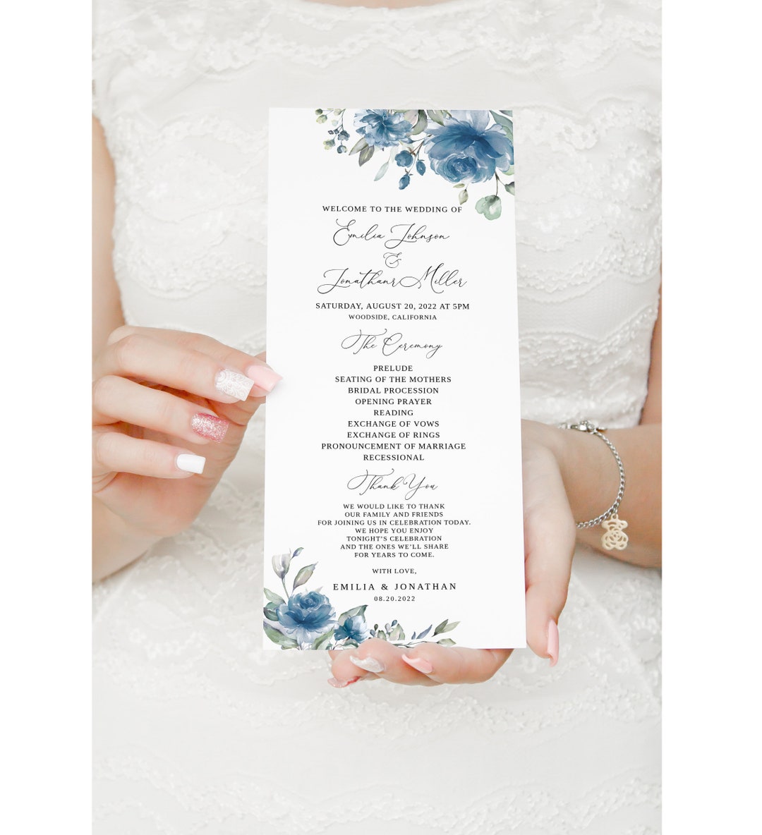 Dusty Blue Wedding Program Template, Dusty Blue Program, Floral Wedding ...