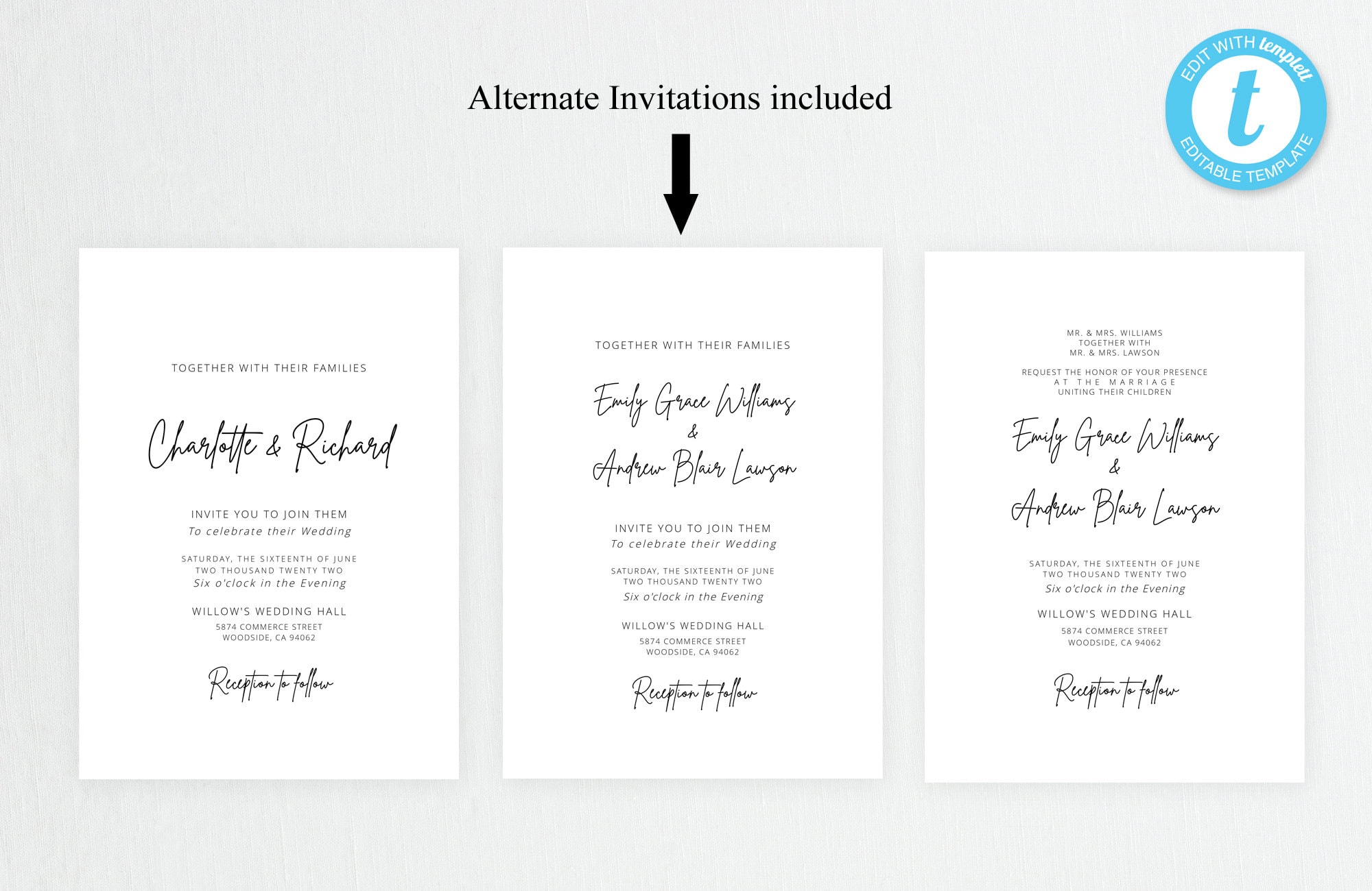 Modern Wedding Invitation Template, Script Wedding Invitation ...