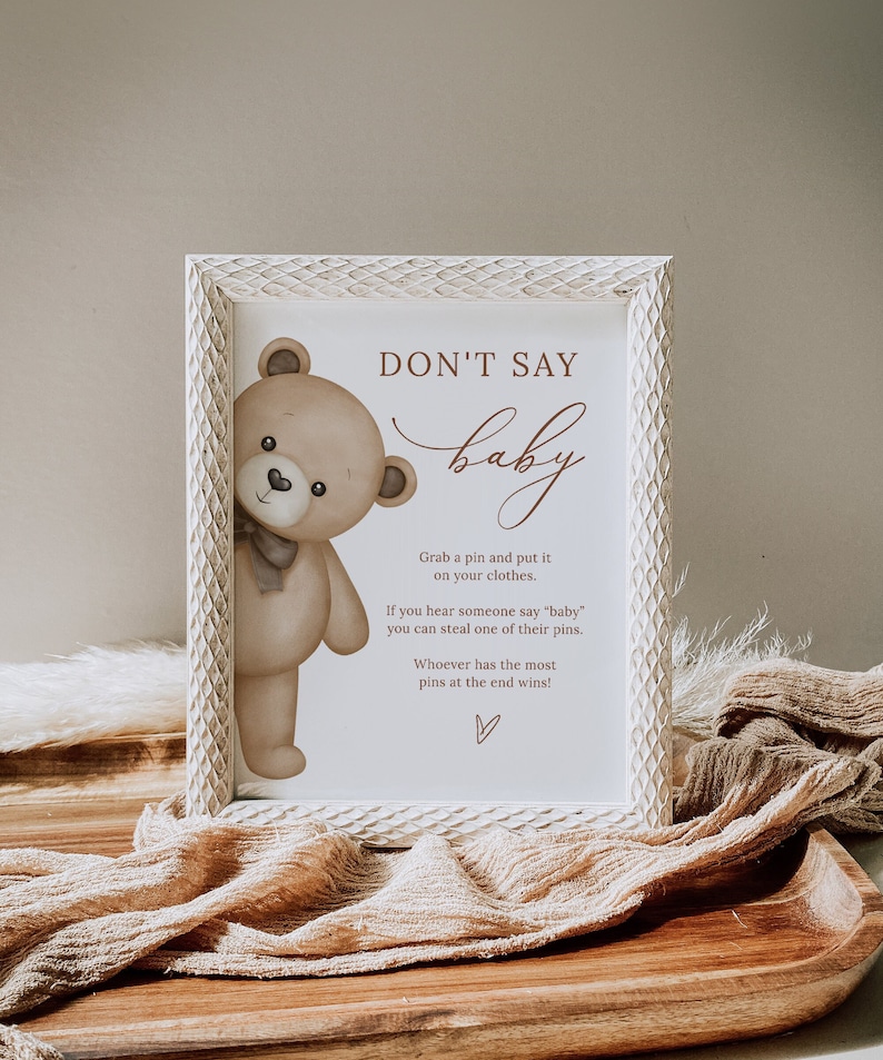 Don't Say Baby Game Template, Bear Baby Shower Games, Gender Neutral ...