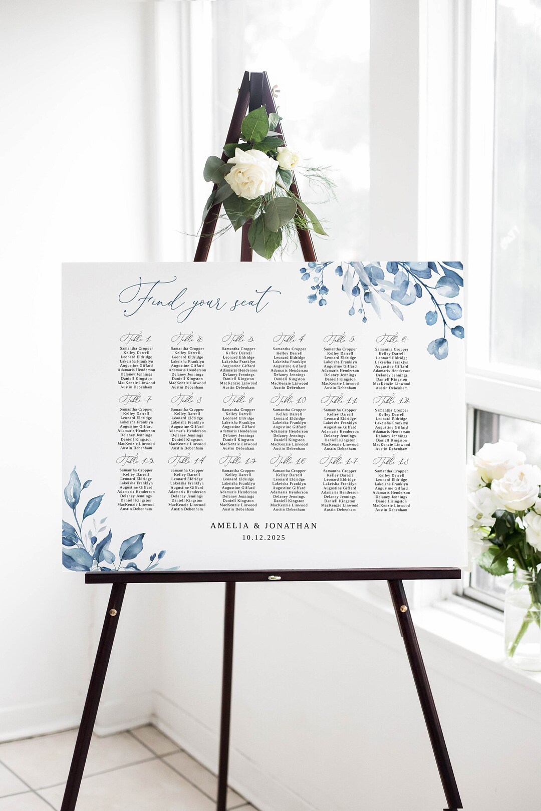 Dusty Blue Seating Chart Template, Blue Wedding Seating Chart, Wedding ...