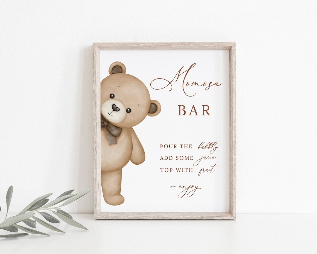 Teddy Bear Momosa Bar Sign, Editable Baby Shower Mimosa Sign, Gender ...