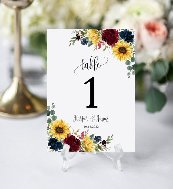 Sunflower Wedding Table Numbers Table Number Template - Etsy