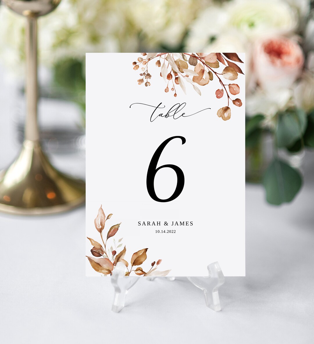 Fall Wedding Table Numbers, Table Number Template, Seating Card, Autumn ...