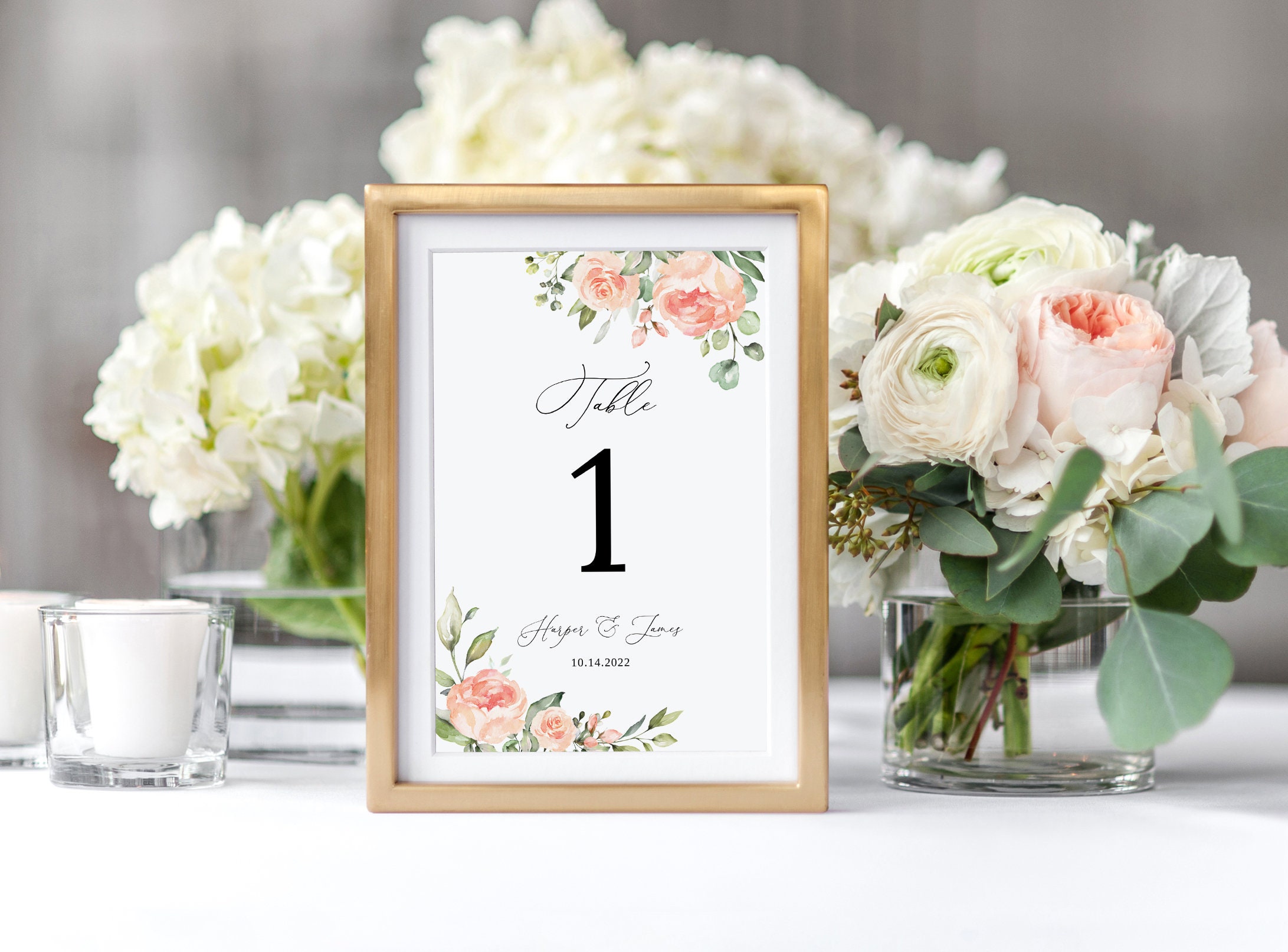 Peach Wedding Table Numbers, Peach Table Number Template, Seating Card ...