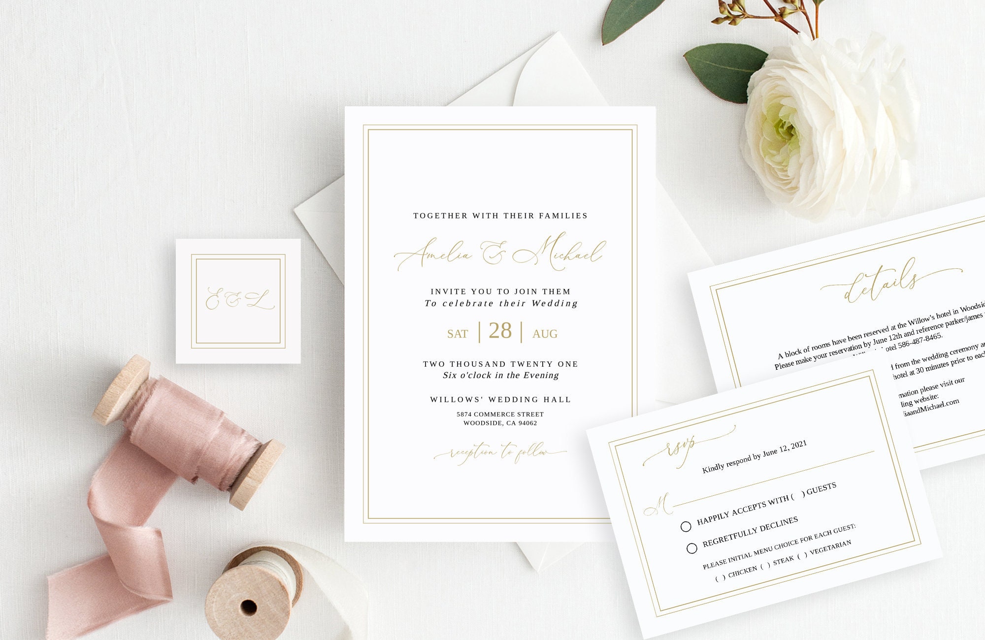 Gold Wedding Invitation Template Classic Wedding Invitation | Etsy