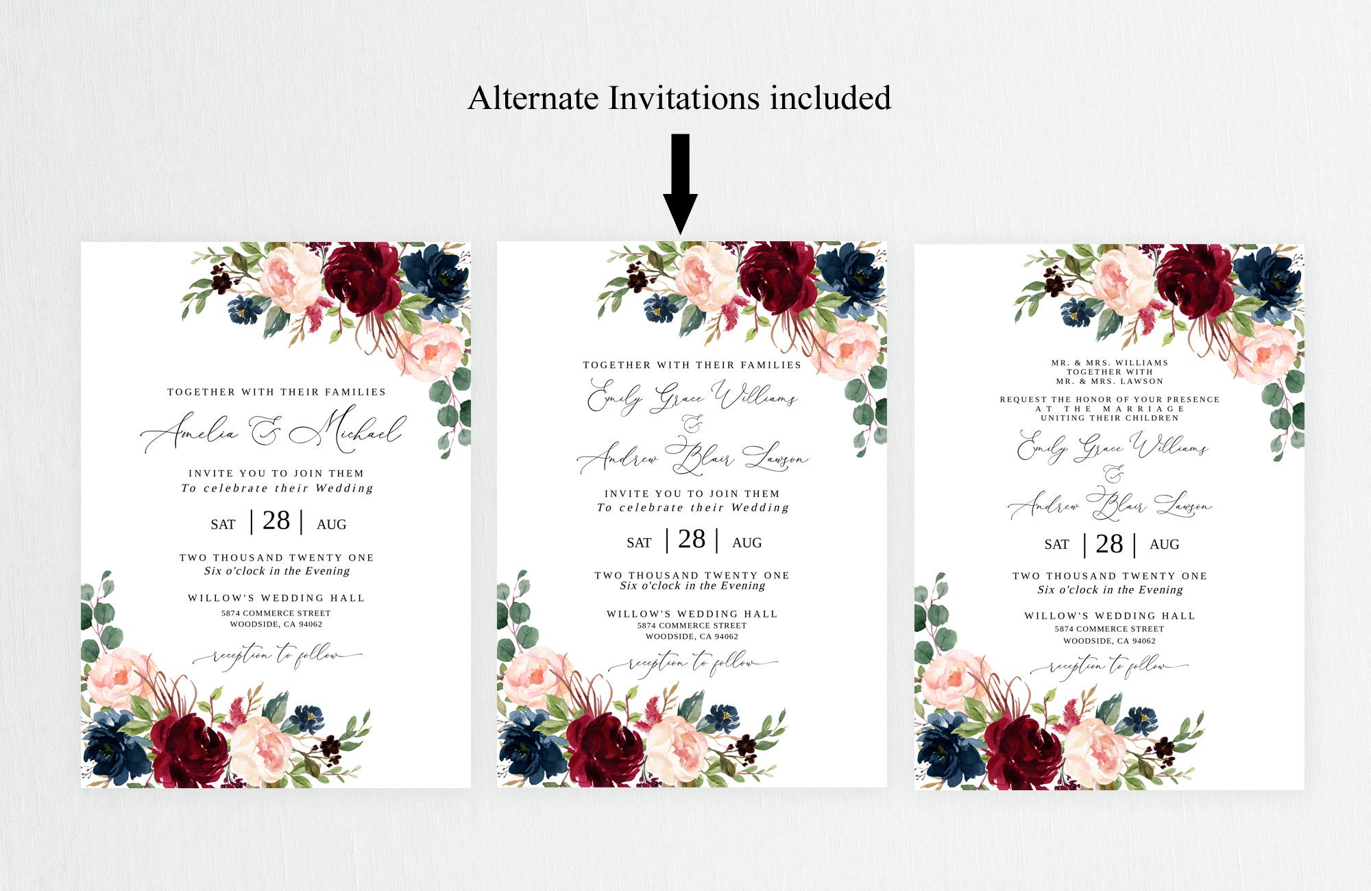 Burgundy Wedding Invitation Template Marsala Wedding - Etsy