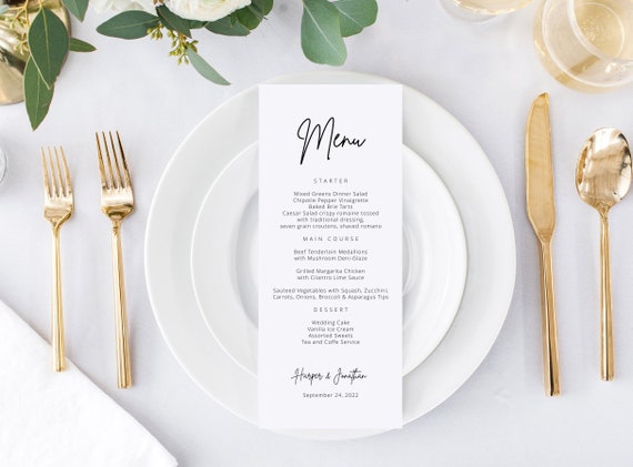Modern Wedding Menu Template Elegant Wedding Menu Wedding - Etsy