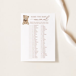 Name the Baby Animal Game, Teddy Bear Baby Shower Game, Gender Neutral ...