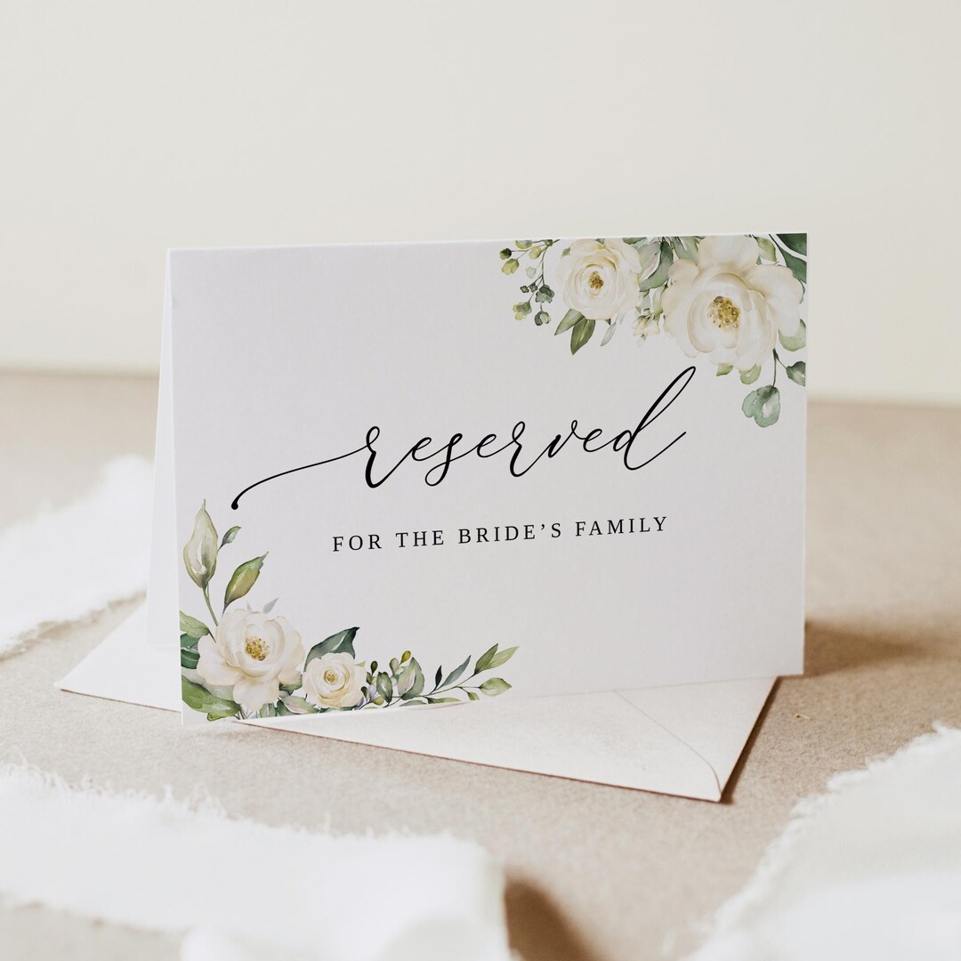 White Floral Wedding Reserved Sign Template, Reserved Row Sign, Folded ...