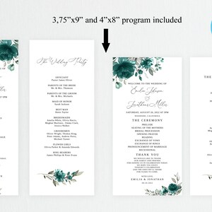 Teal Wedding Program Template, Teal and Gray Wedding Program, Floral Wedding Program Printable ...
