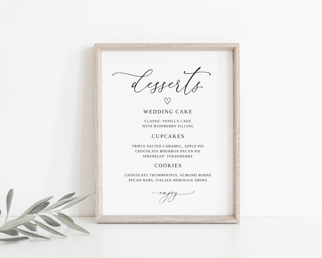Wedding Desserts Sign, Dessert Bar Wedding Sign, Wedding Dessert Menu ...