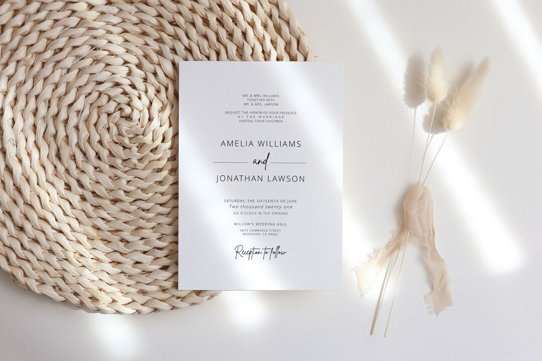 Simple Wedding Invitation Template, Minimalist Wedding Invitation ...