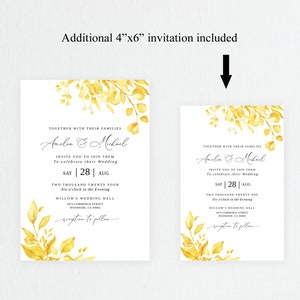 Watercolor Yellow Wedding Invitation Template, Yellow Invitation ...