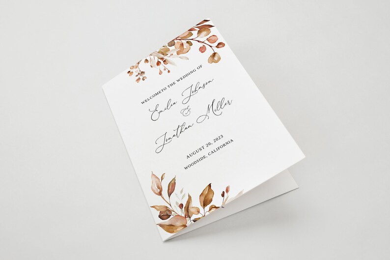 Fall Wedding Program Template Autumn Wedding Program Folded - Etsy