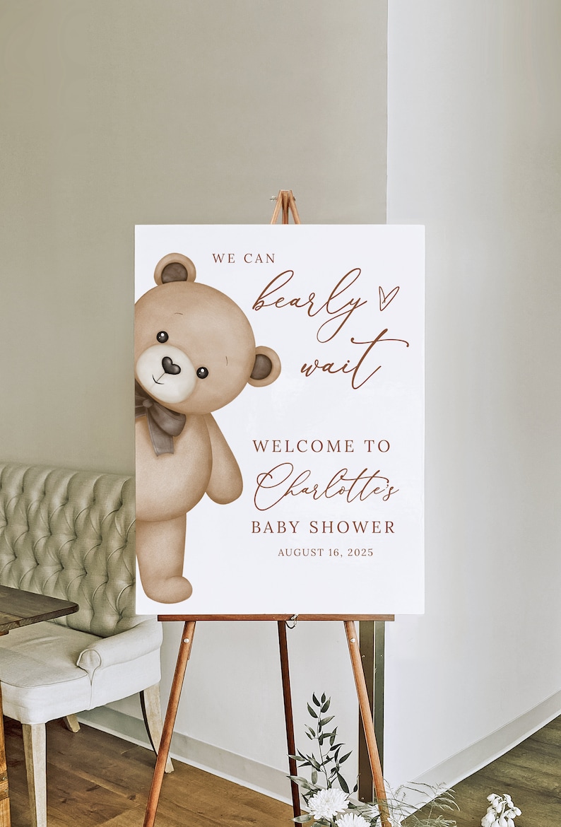 Teddy Bear Baby Shower Welcome Sign, We Can Bearly Wait Bear Theme Baby ...