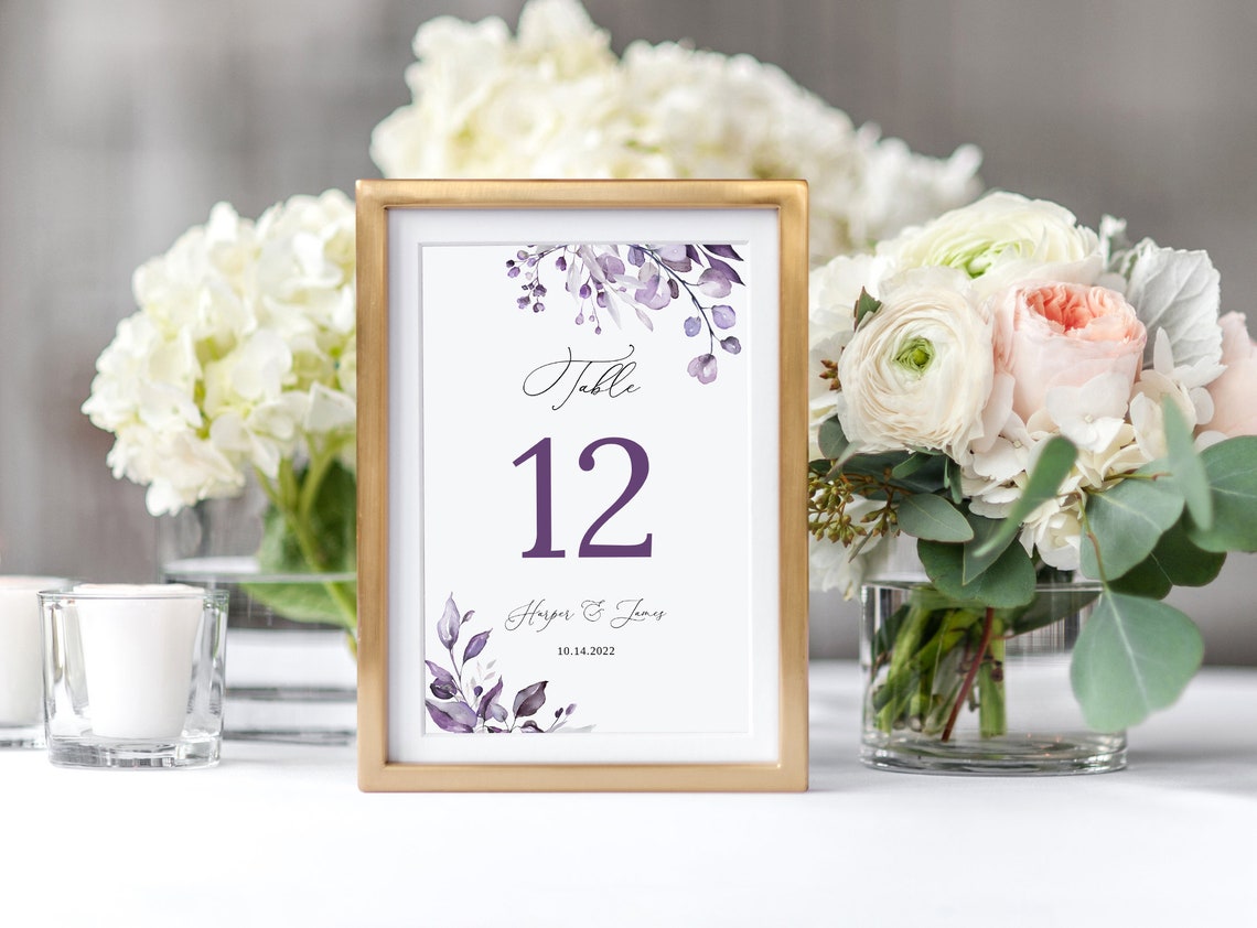 Dusty Purple Wedding Table Numbers, Table Number Template, Seating Card ...