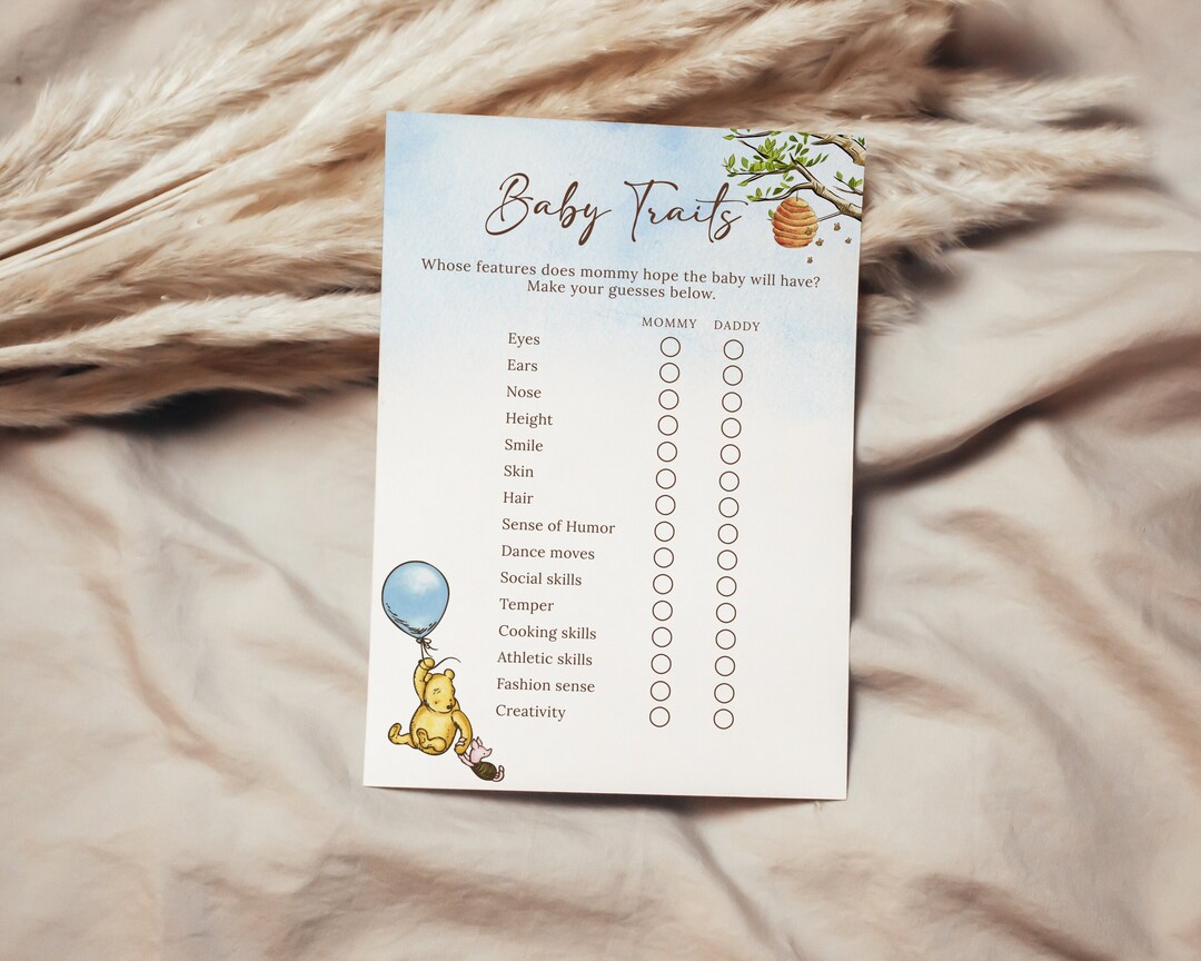 Baby Traits Game Template, Guess the Features Baby Shower Game, Winnie ...