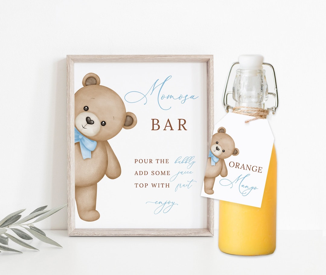 Teddy Bear Momosa Bar Sign and Juice Tags, Baby Shower Momosa Bar Tags ...