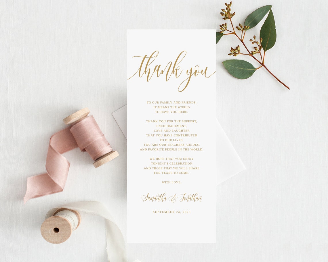Gold Thank You Card, Gold Wedding Thank You Card Template, Thank You ...