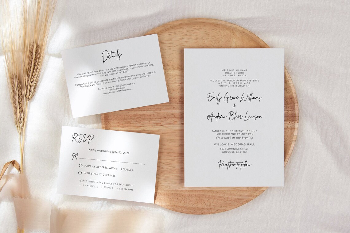 Script Wedding Invitation Modern Wedding Invitation Template - Etsy