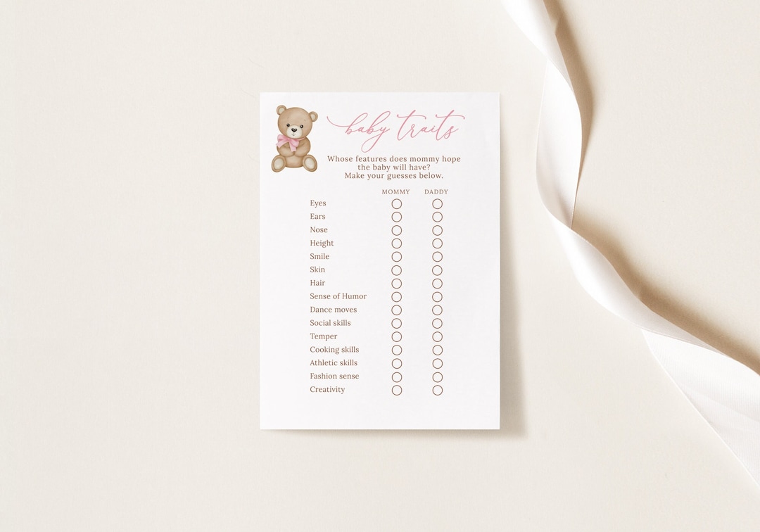 Baby Traits Game Template, Guess the Features Baby Shower Game, Teddy ...