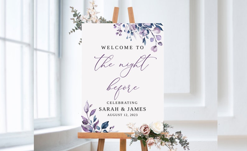 The Night Before Welcome Sign Navy Purple Rehearsal Dinner - Etsy