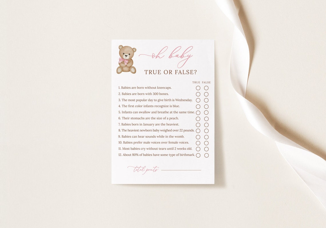 True or False Baby Shower Game, Editable Baby Shower Games, Baby Shower ...