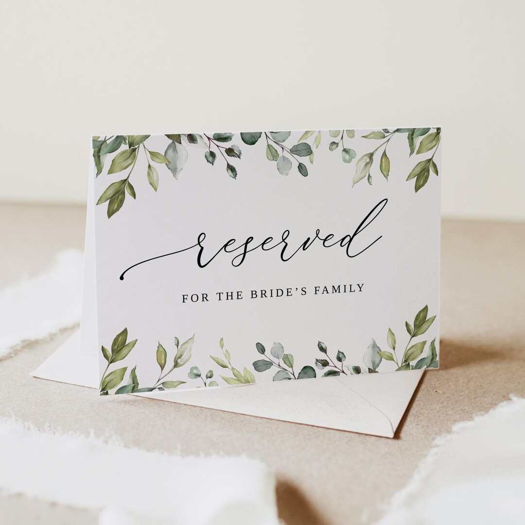 Greenery Wedding Reserved Sign Template, Reserved Row Sign, Folded ...